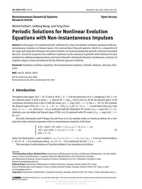 Pdf Periodic Solutions For Nonlinear Evolution Equations With Non Instantaneous Impulses