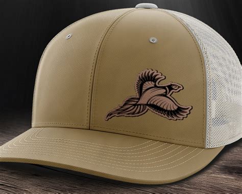 Pheasant Hunting Trucker Hat Laser Cut Leather Patch Etsy
