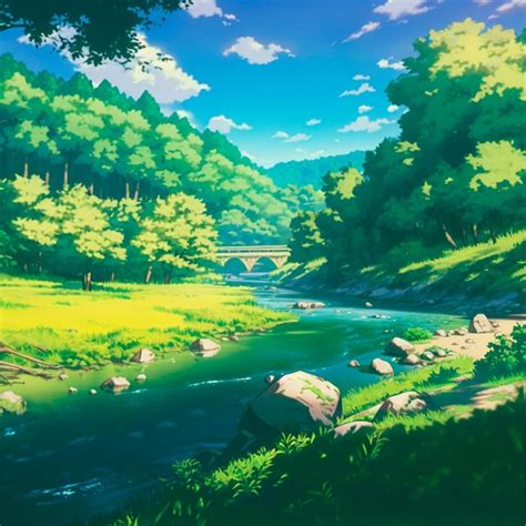 Premium Photo Sunny Day On The River In Anime Style