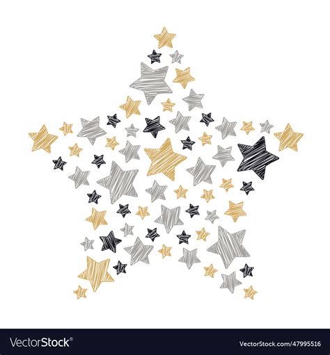 Star Scribble Christmas Golden Black Gray Vector Image