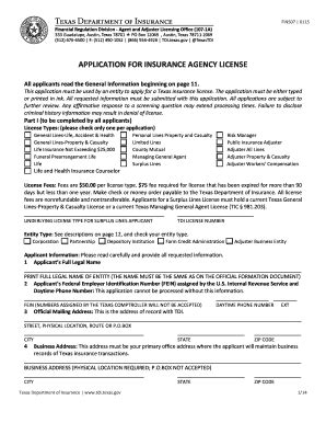 Licensing Application For Insurance Agency License Tdi Texas Fill