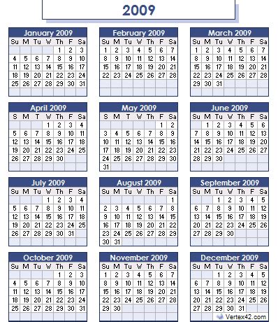 2009 Yearly Calendar Printable
