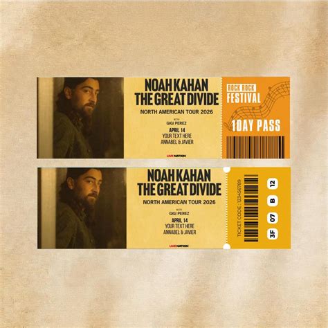Editable Noah Kahan Tour Ticket The Divide North America Digital