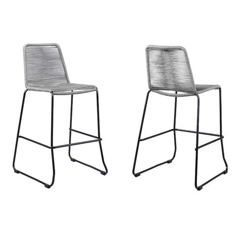 Shasta Black Steel And Rope Indoor Outdoor Bar Height Stackable Patio