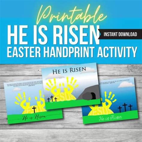 Easter He Is Risen Handprint Art Craft Printable Pdf Jesus Has Risen