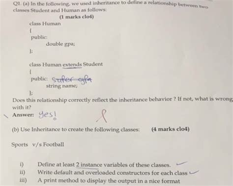 Solved In The Following We Used Inheritance To Define A