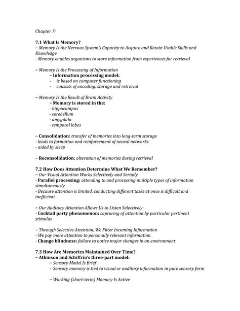 Chapter Lecture Notes Chapter What Is Memory Memory Is The Nervous Systems