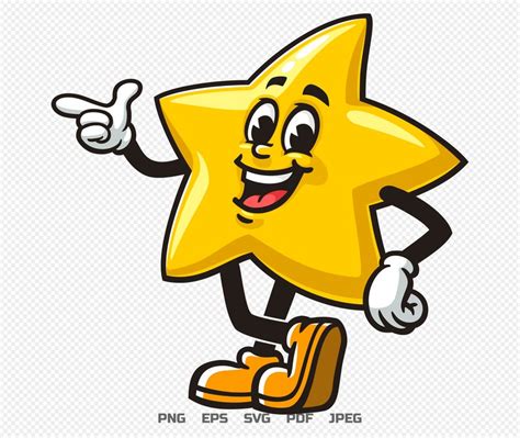 Star Cartoon Mascot Illustration Character Vector Clip Art Hand Drawn