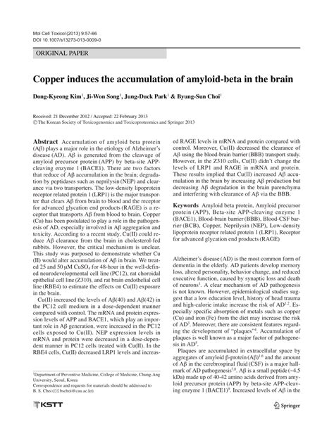 Pdf Copper Induces The Accumulation Of Amyloid Beta In The Brain