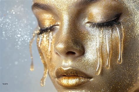 Ethereal Gold Tears Portrait Premium Ai Generated Image