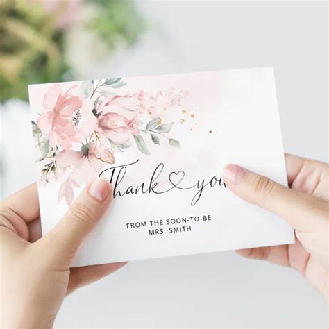 Blush Floral Bridal Shower Thank You Card Zazzle