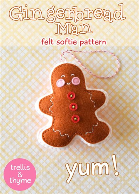 Pdf Pattern Gingerbread Man Felt Pattern Kawaii Felt Ornament