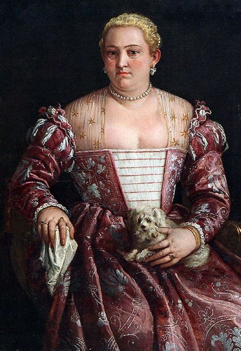 Venetian Lady Wearing Silverworked Red Satin Gown Renaissance