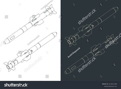 Stylized Vector Illustration Isometric Blueprints Missile Stock Vector