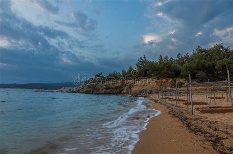 Salonikios Beach At Sunset On The Island Of Thassos In Greece Stock