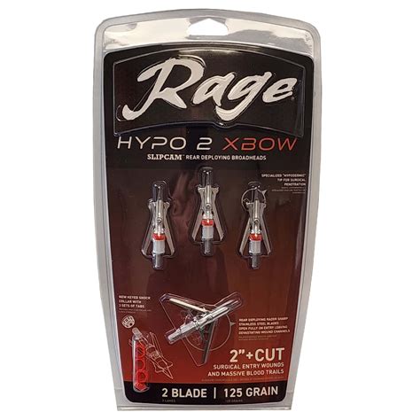 Rage Broadheads 2 Blade Hypo 2 Crossbow 2 Expandable Cut Hypodermic
