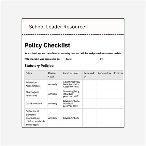 Statutory Policy Checklist From School Leaders Shop