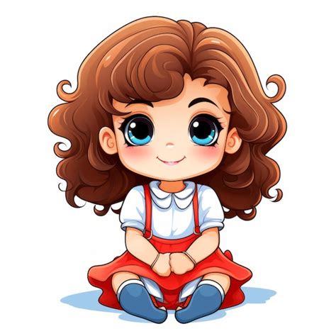 Niña De Dibujos Animados Con Grandes Ojos Azules Sentada En El Suelo