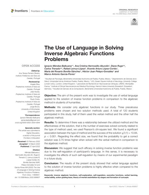 Pdf The Use Of Language In Solving Inverse Algebraic Functions Problems