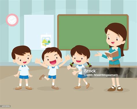 Élèves Qui Se Présentent Devant La Salle De Classe Vecteurs Libres De