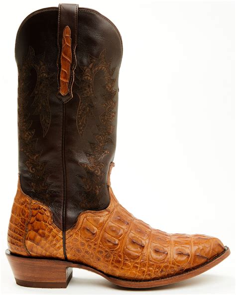 El Dorado Mens Exotic American Alligator Western Boots Round Toe Brass