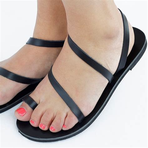 Black Genuine Leather Sandals Women Greek Leather Sandals Etsy
