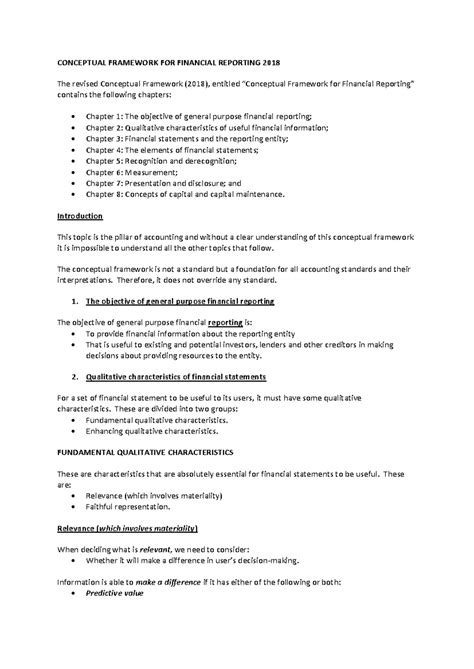 Conceptual Framework Notes Conceptual Framework For Financial