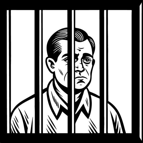 Prisoner Behind Bars Illustrative Black And White Art For Various
