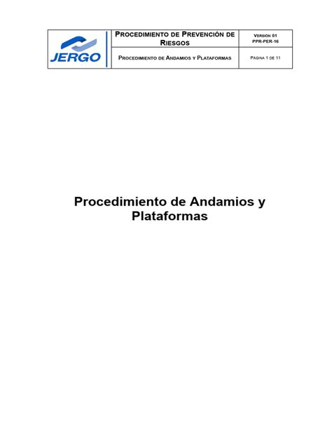 Ppr Per 16 Procedimiento Andamios Y Plataformas Pdf Andamio