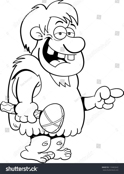Black White Illustration Caveman Pointing Stock Vector Royalty Free