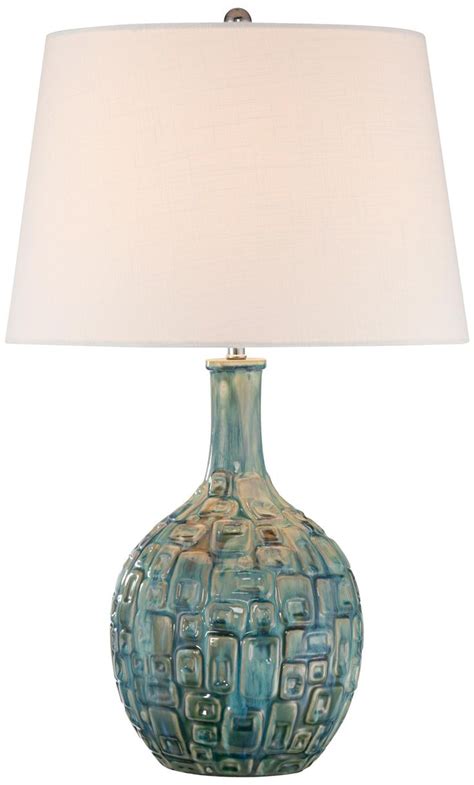 Mid Century Teal Ceramic Gourd Table Lamp Lamp