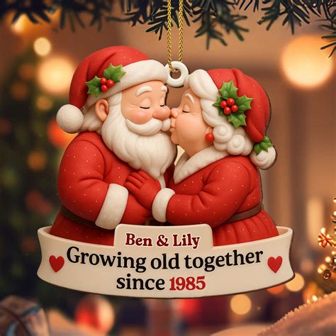 Growing Old Together With Santa And Mrs Claus Custom Wood Ornament