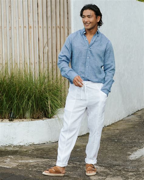 Mens Classic Linen Shirt Wengen In Denim Chambray Magiclinen
