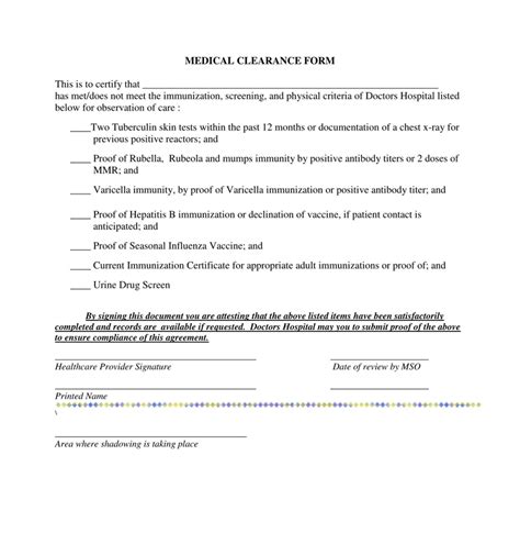 Free Printable Medical Clearance Form For Surgery