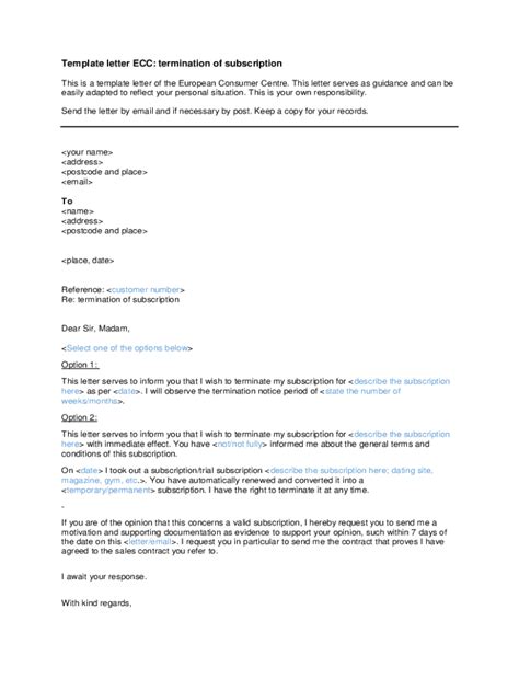 Fillable Online Nsumo Gob Esencectemplate Letter Ecc Termination Of Subscription Fax