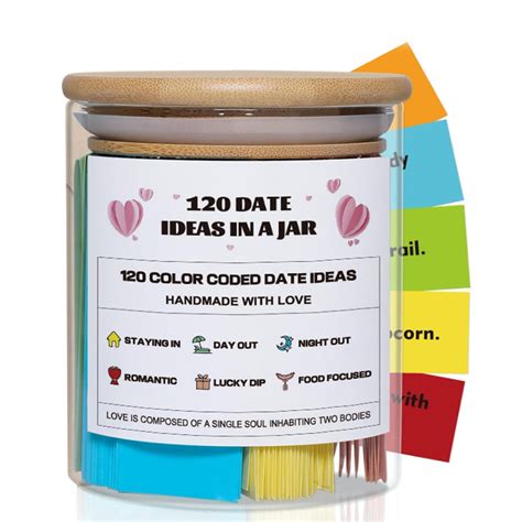 Ettsollp 120 Date Ideas In A Jar Color Coded Date Jar Couples Date Night Game For Wedding