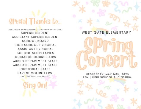 Editable Concert Program Template Instant Printable Download Music