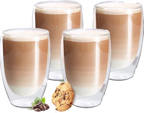 Dubbelwandige Glazen 4 Stuks 450ml Koffieglazen Theeglazen