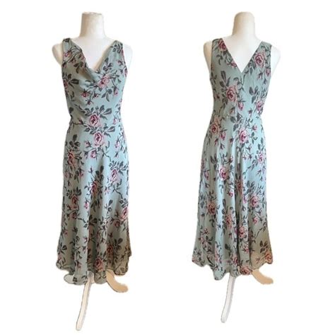 Banana Republic Dresses Y2k Banana Republic Teal Floral Silk Cowl
