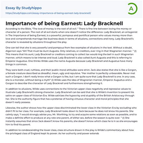 Importance Of Being Earnest Lady Bracknell Essay Example
