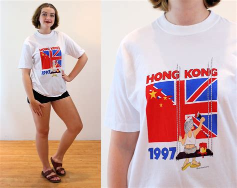 90s Hong Kong T Shirt M L Vintage 1997 China Return Historic