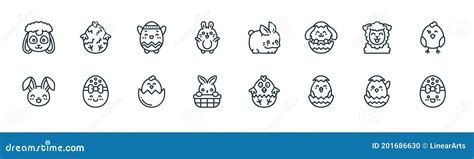Easter Avatars Line Icons Linear Set Stock Vector Illustration Of