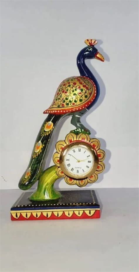 Analog Multicolor Wooden Peacock Table Clock For Office At ₹ 400piece In Jaipur