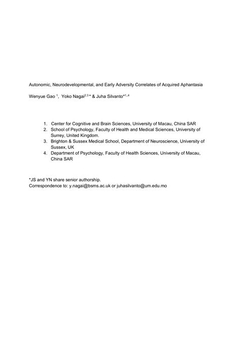 Pdf Autonomic Neurodevelopmental And Early Adversity Correlates Of