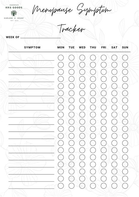 A5 Floral Menopause Symptom Tracker Printable Menopause Symptom