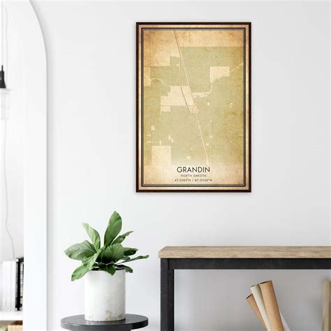 Vintage Grandin North Dakota Map Poster Grandin Nd City Road Wall Art