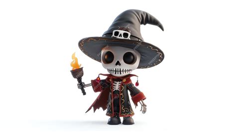 Premium Photo 3d Rendering Of A Cute Skeleton Wizard Holding A Torch