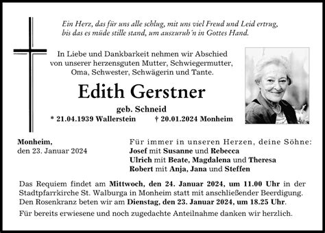 Traueranzeigen Von Edith Gerstner Augsburger Allgemeine Zeitung