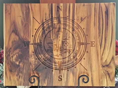 Laser Engraved Compass Lighthouse Teakwood Charcuterie Board Or Cutting