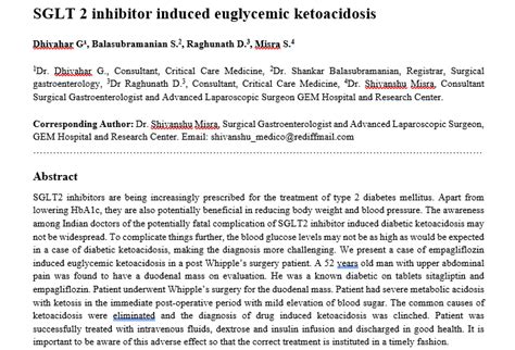 Sglt 2 Inhibitor Induced Euglycemic Ketoacidosis Surgical Review